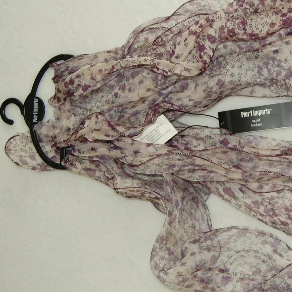 Pier 1 | Accessories | Nwt Pier Plum Chiffon Ruffle Floral Scarf | Poshmark